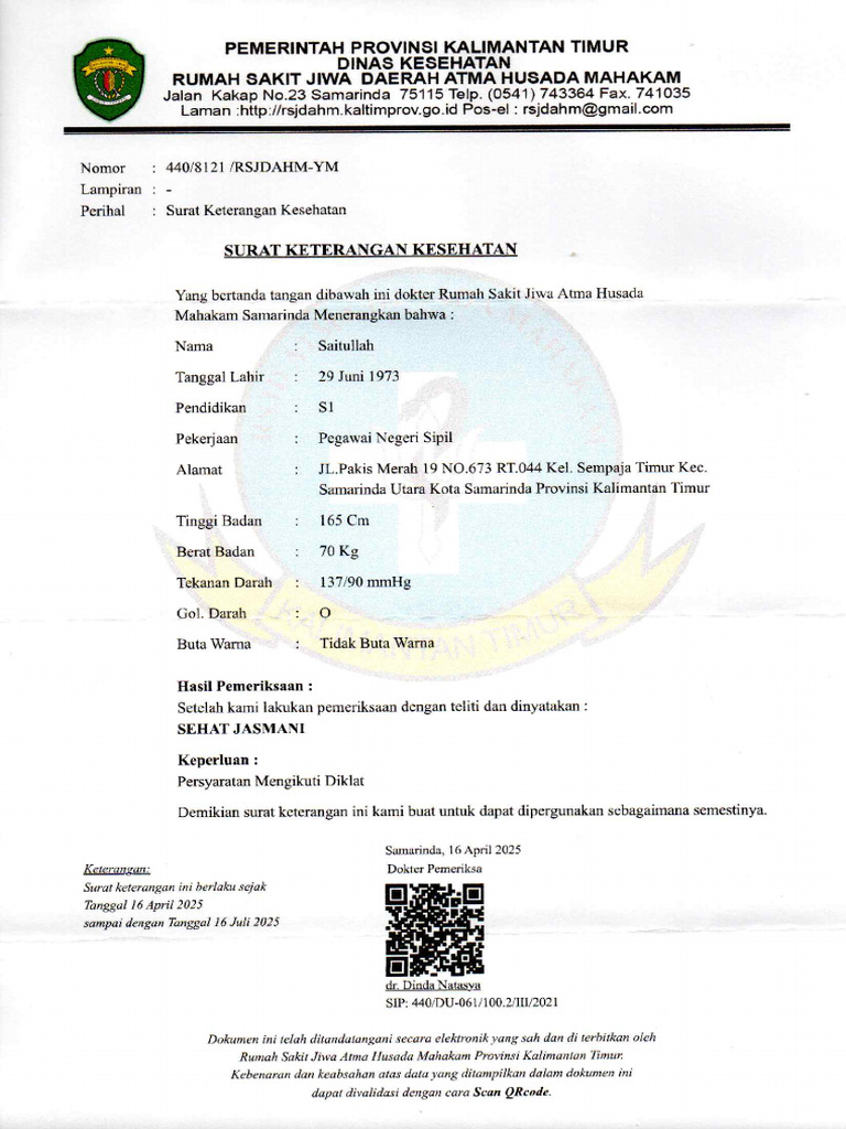 Surat Keterangan Kesehatan Rohani | PDF