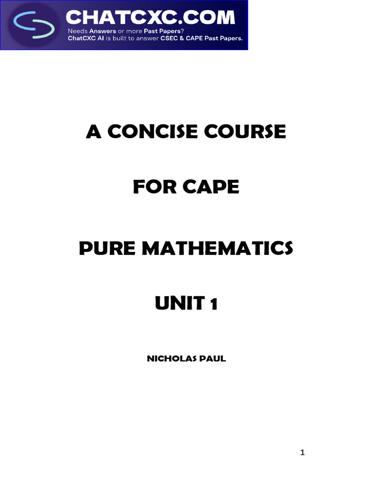 CAPE Pure Mathematics Unit 1 Guide | PDF | Function (Mathematics ...