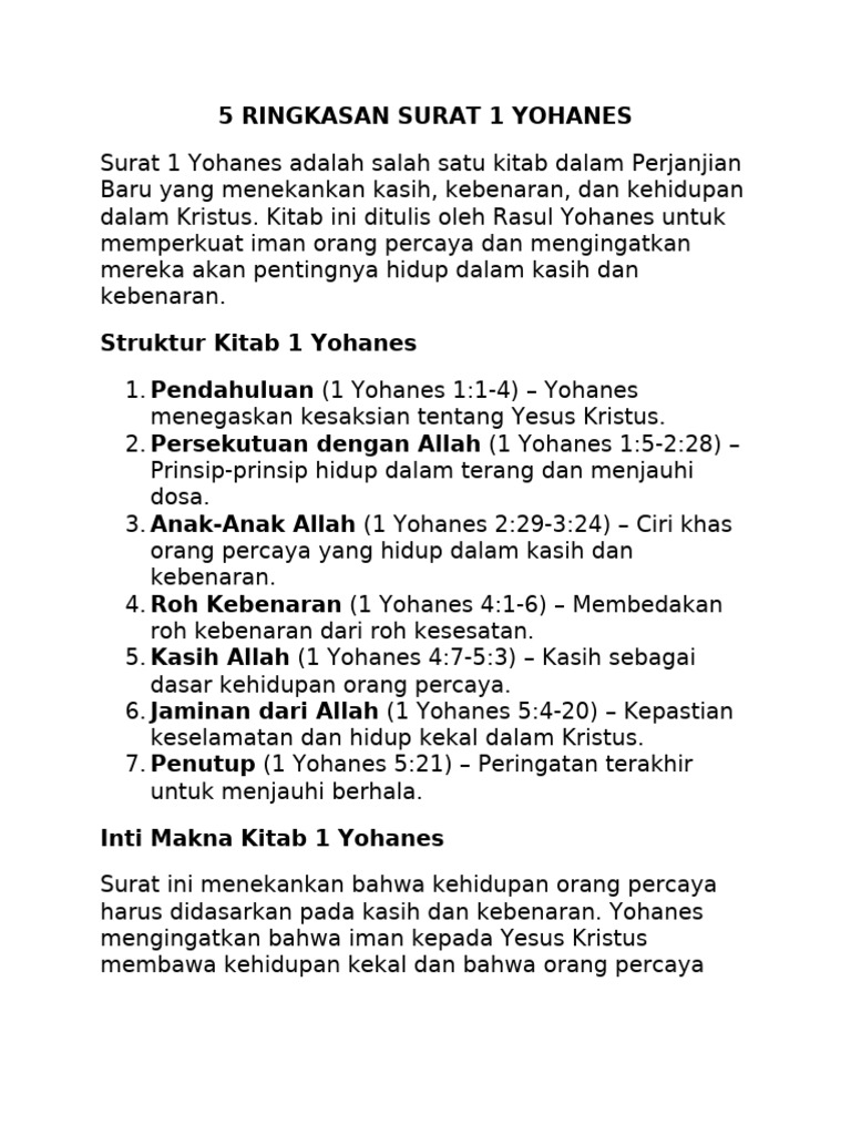 5 Ringkasan Surat 1 Yohanes | PDF