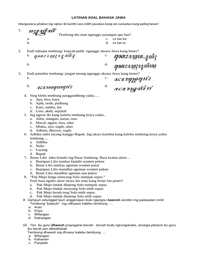 Lat Soal B.jawa KLS Vii | PDF