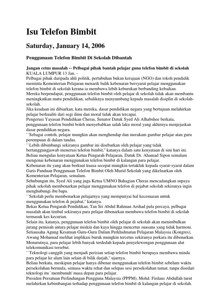 Isu Telefon Bimbit | PDF