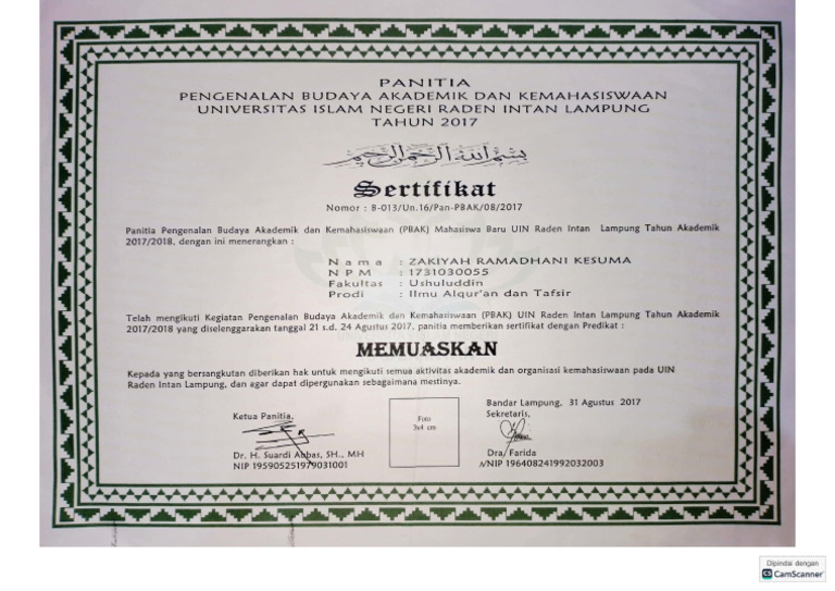 Sertifikat PBAK | PDF