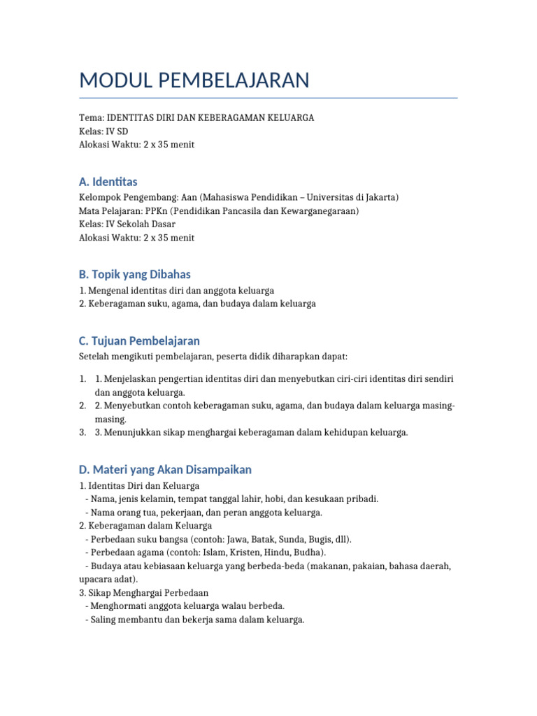 Modul Identitas Diri Keberagaman Keluarga | PDF