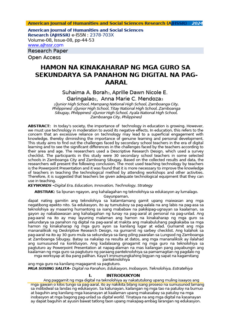 Hamon Na Kinakaharap NG Mga Guro Sa Sekundarya Sa Panahon NG Digital Na ...