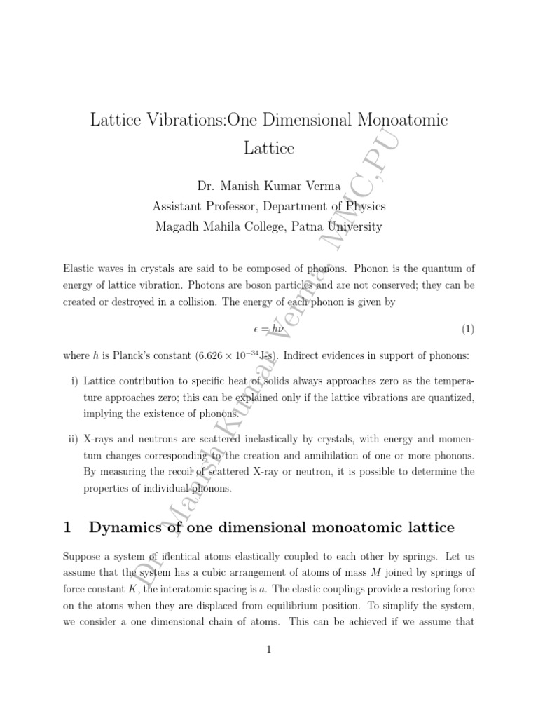 Lattice Vibrations - 1D Monoatomic Lattice | PDF | Phonon | Classical ...
