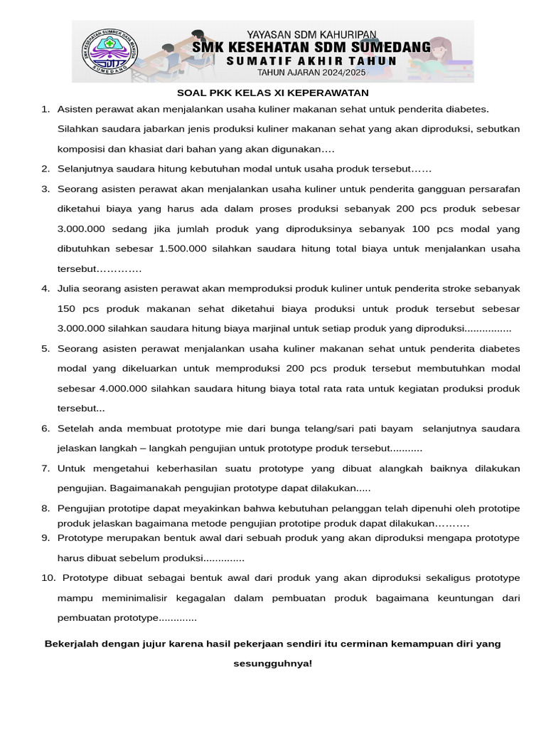 Soal PKK Kelas Xi Keperawatan | PDF