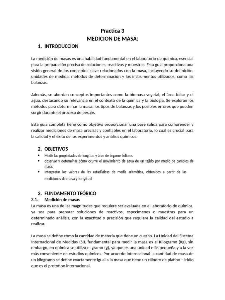 Practica 3 (2) | PDF | Masa | Agua