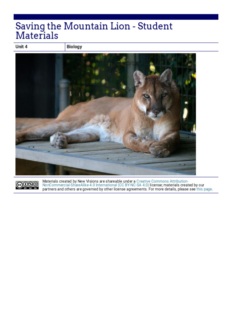 BIO - U4 - Saving The Mountain Lion - Student Materials - SY 24-25 2 | PDF | Microsatellite ...