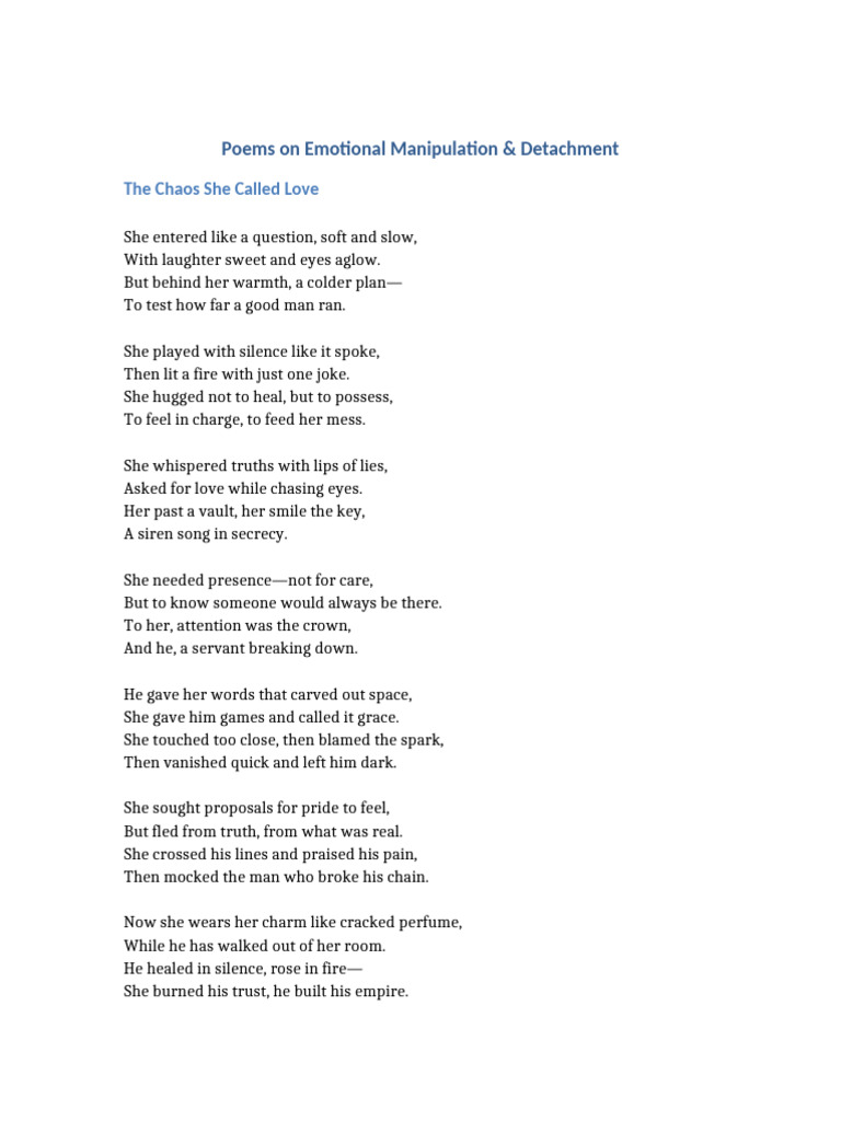 Poems On Manipulation and Detachment | PDF