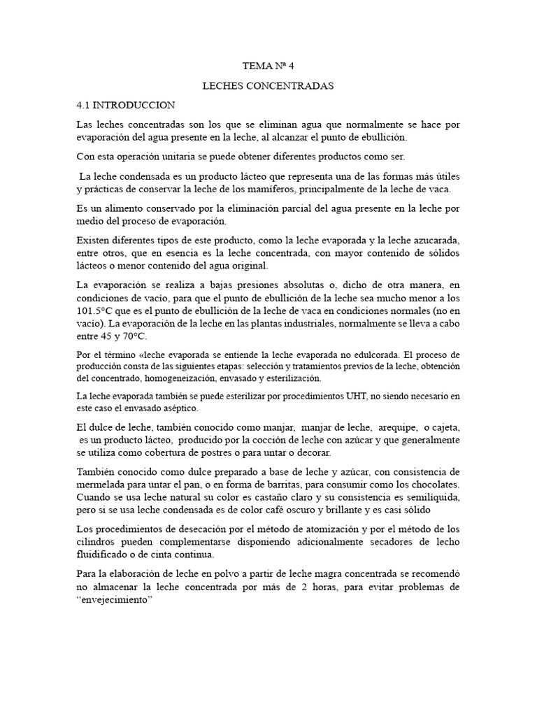 TEMA N 4 Concentrada | PDF | Leche | Sustituto de azúcar