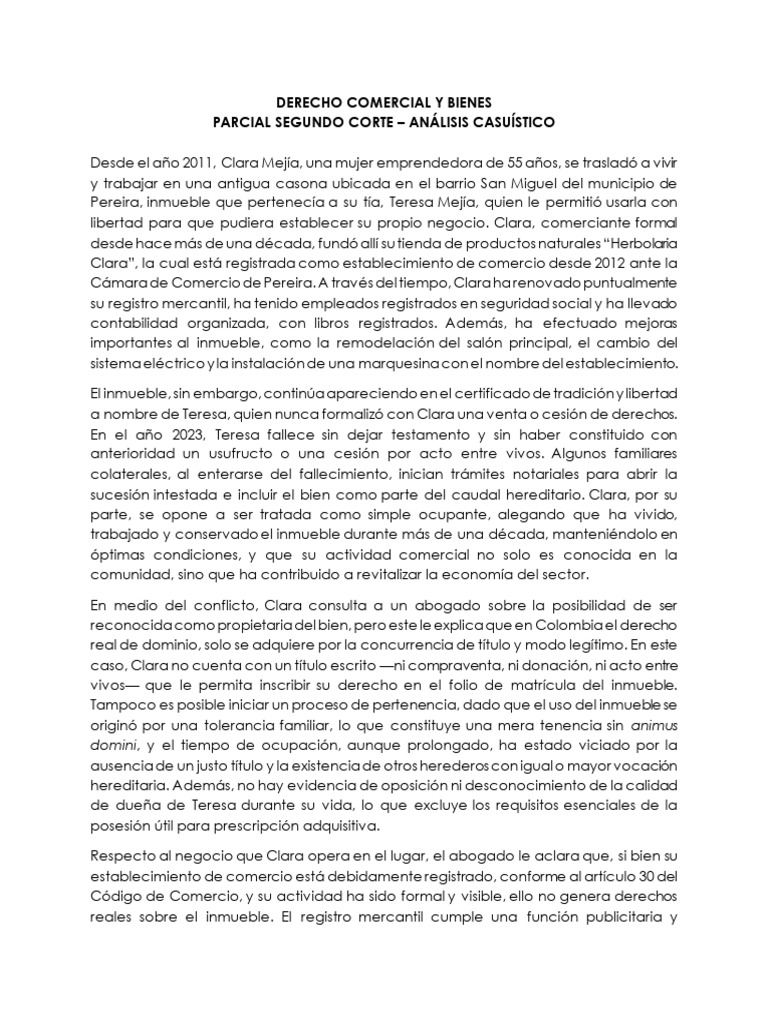 Derecho Comercial y Bienes - Caso Segundo Corte | PDF | Propiedad | Dominio eminente