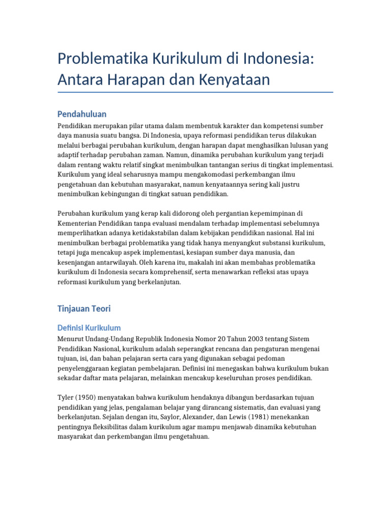 Problematika Kurikulum Indonesia | PDF