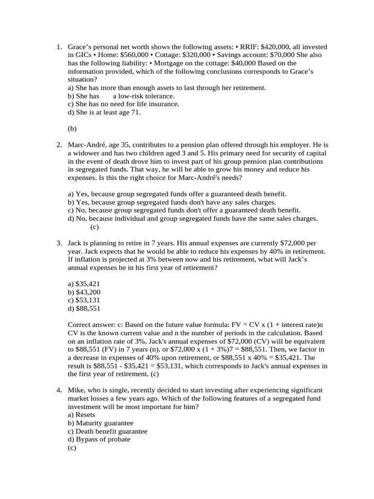 LLQP Seg&Annuities Practice Questions | PDF | Financial Risk | Pension