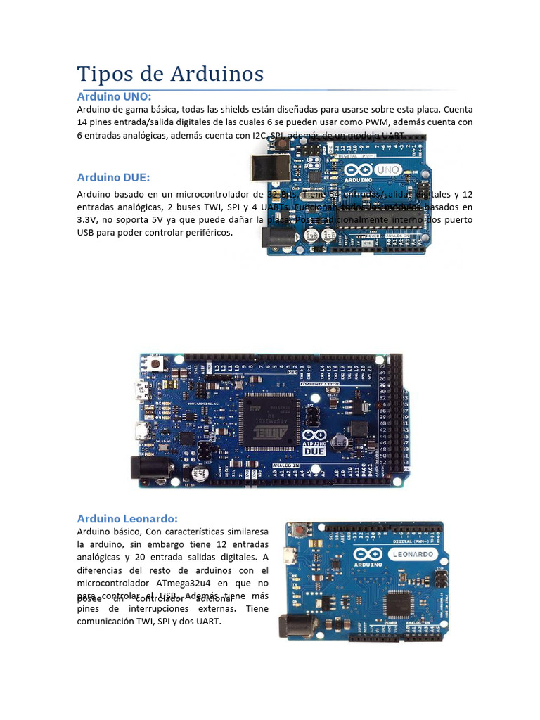 Tipos de Arduino PDF | PDF | Arduino | Microcontrolador