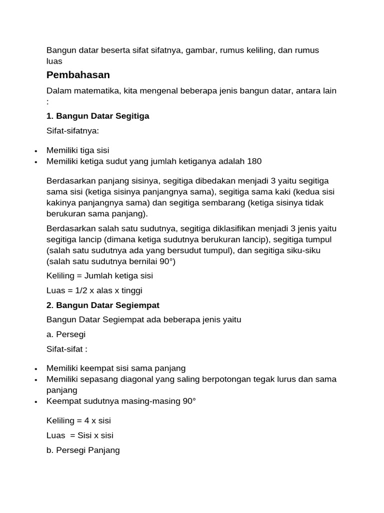 Bangun Datar Beserta Sifat Sifatnya | PDF
