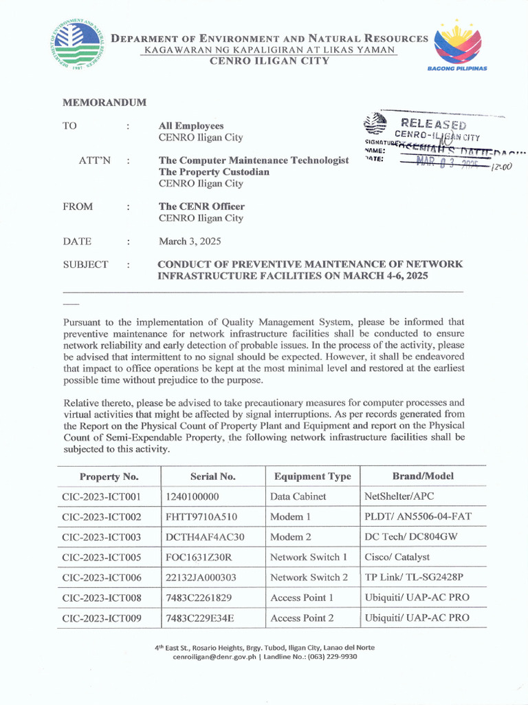 Preventive Maintenance Network Infrastructure CENRO Iligan City | PDF ...