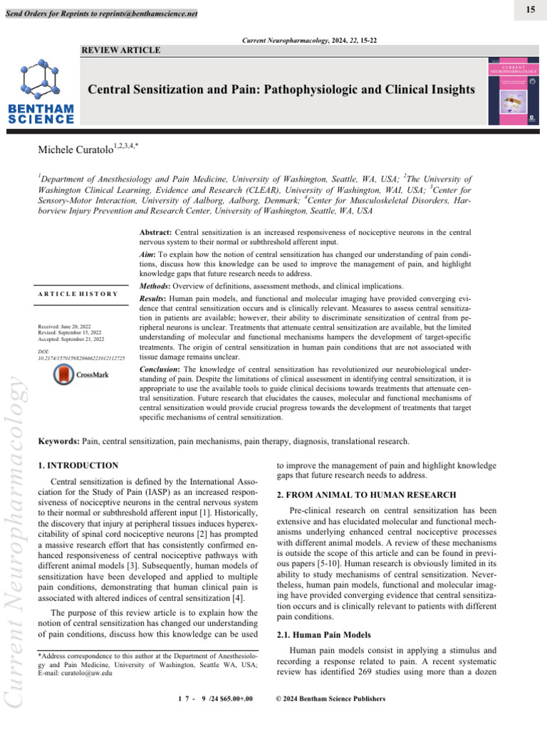 Central Sensitization and Pain - Pathophysiologic and Clinical Insights ...