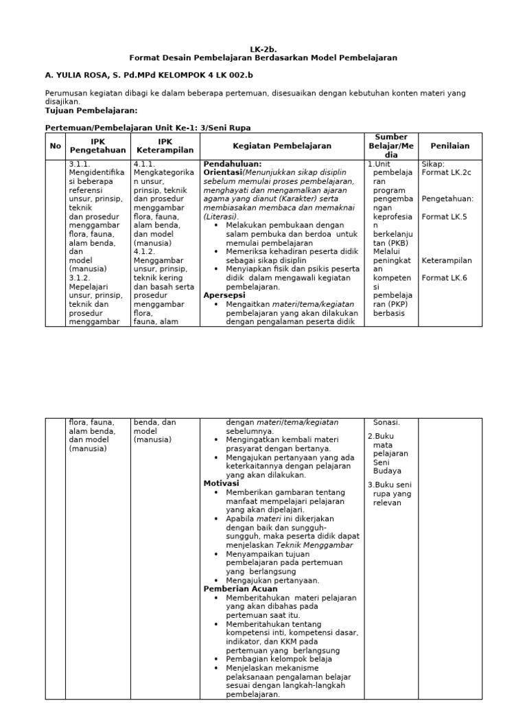LK 002b Desain Pembelajaran Berdasarkan Model Pembelajaran | PDF