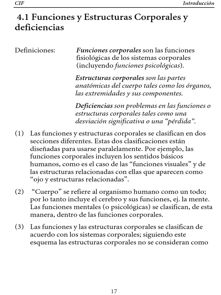 Cif Funciones y Estructuras Corporales y Deficiencias | PDF | Mente ...