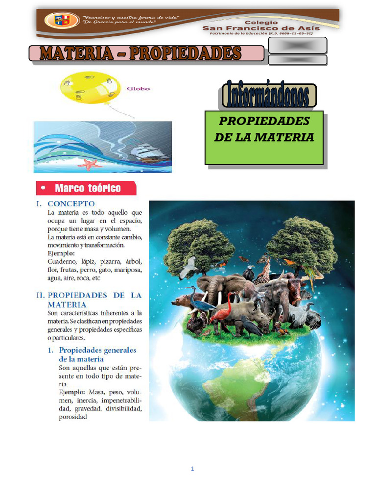 Ficha de Materia Propiedades 1 de Sec | PDF