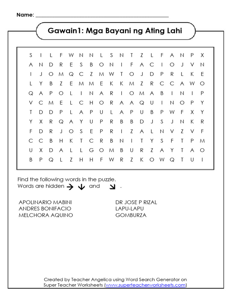 Bayani Word Search Puzzle | PDF | Philippines | Spanish East Indies