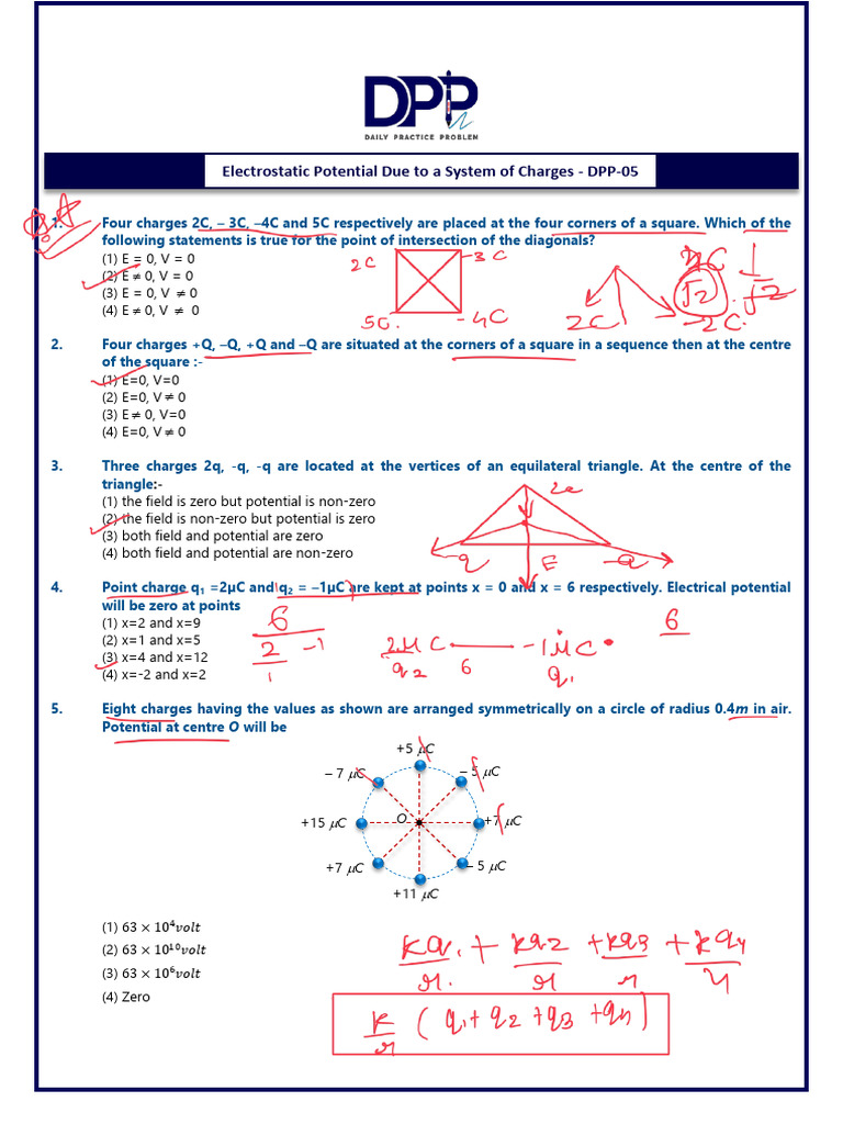 02 ELECTROSTATIC POTENTIAL AND CAPACITANCE DPP 05 | PDF | Euclidean Plane Geometry | Geometric ...