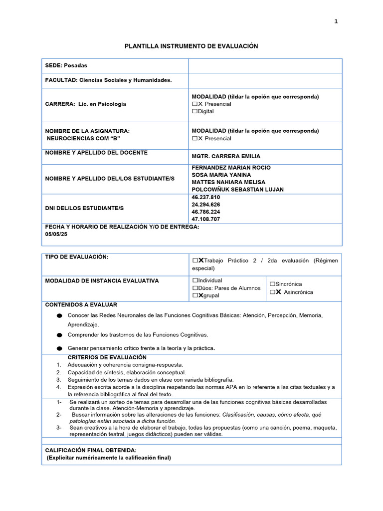 Neuro 2 TP | PDF | Memoria | Memoria de trabajo