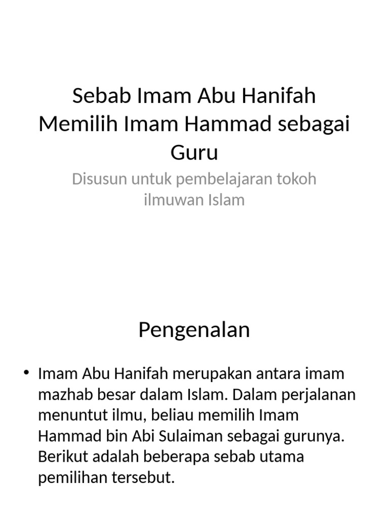 Sebab Imam Abu Hanifah Memilih Imam Hammad | PDF