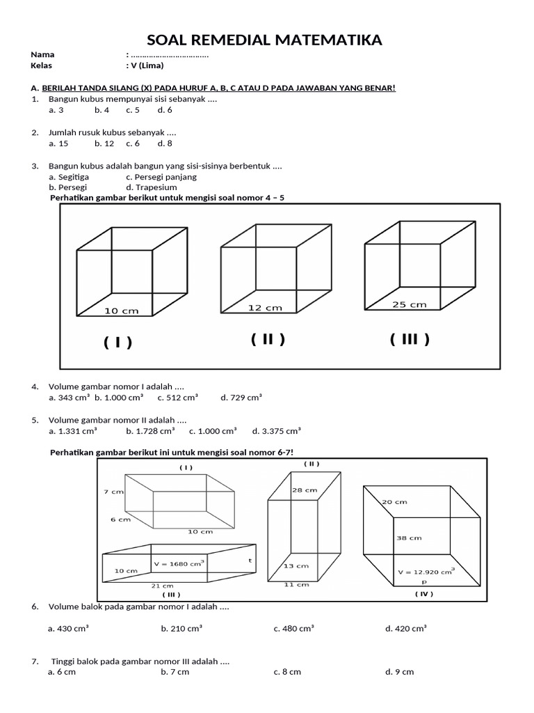 Soal remedial kubus dan balok | PDF