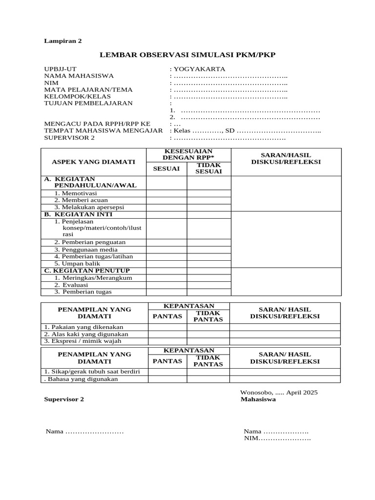Lampiran 3. Lembar Observasi PKM | PDF