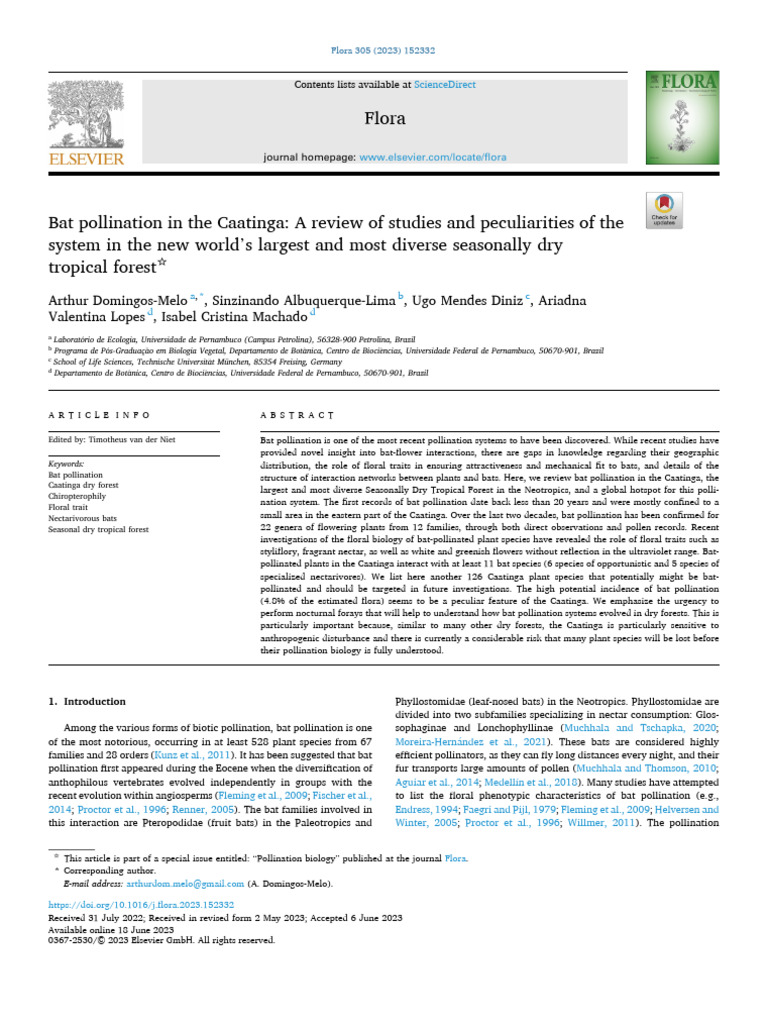 Bat pollination in the Caatinga_Domingos-Meloetal2023 (1) | PDF ...