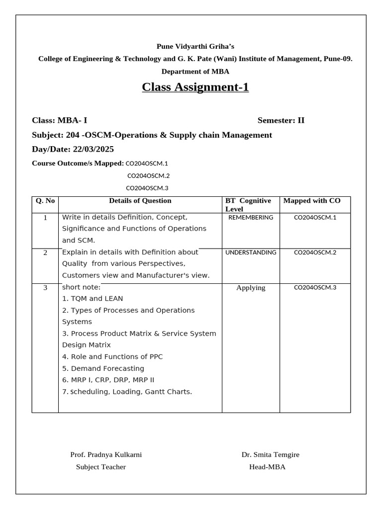 204 OSCM assignment 2025 | PDF