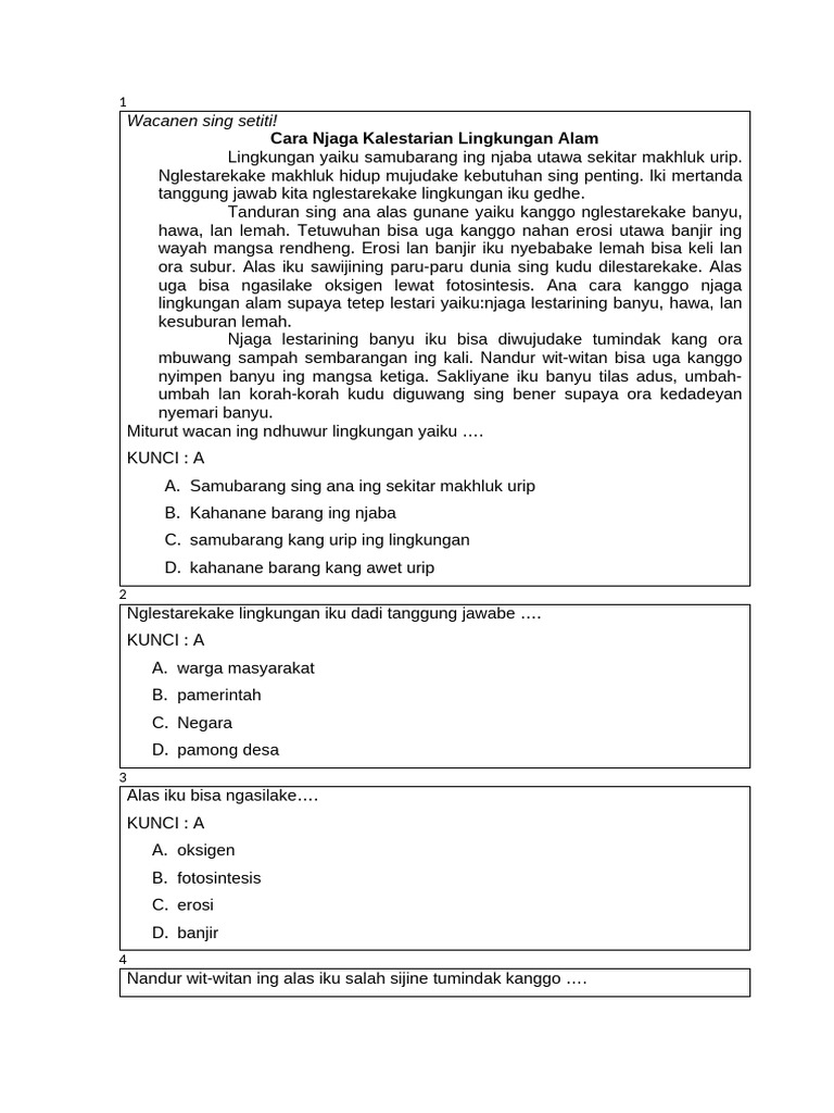 SOAL PTS 1 KLS 6 BAHASA JAWA CALON SQL | PDF