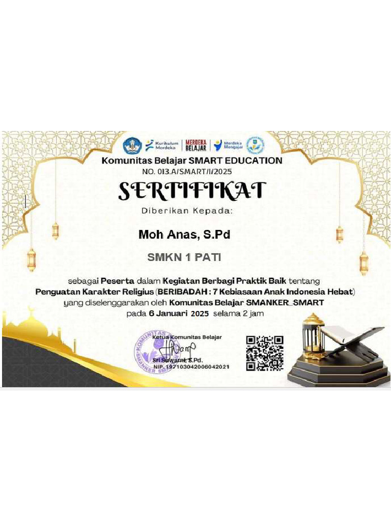 sertifikat pak anas | PDF