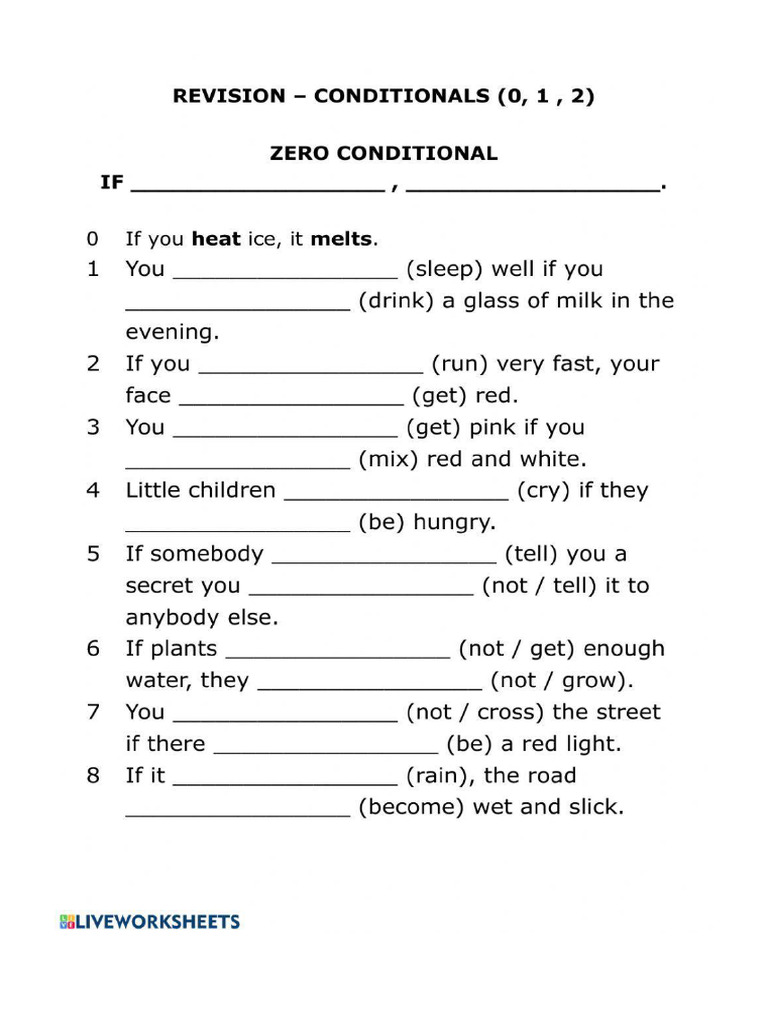 Worksheet Conditionals 0,1, 2 | PDF