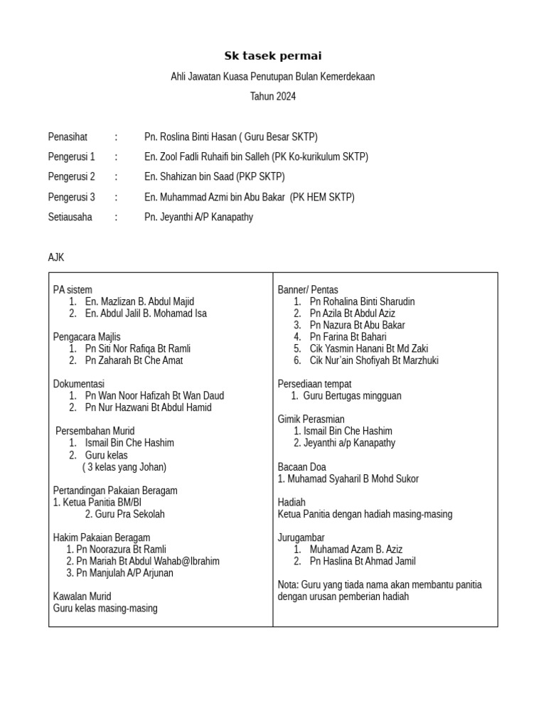 AJK Penutupan Kemerdekaan 2024 | PDF