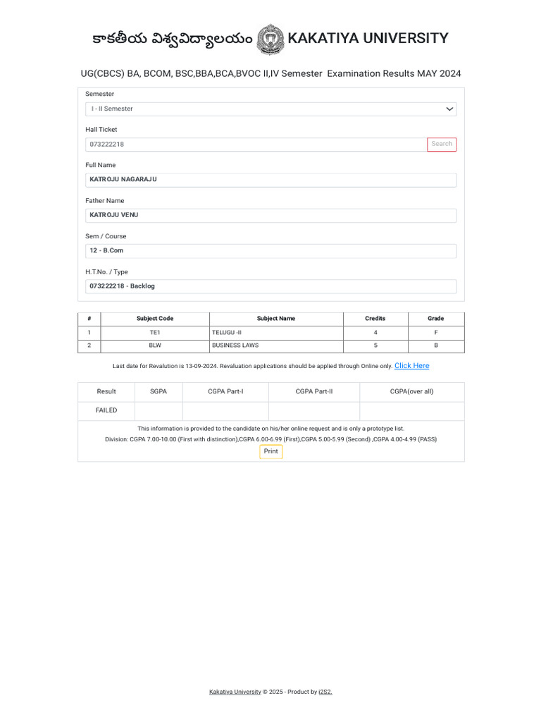 UG (CBCS) II, IV Semester Examination Results MAY 2024 | PDF