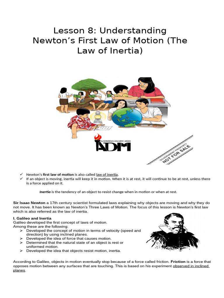 Newton's First Law: Law of Inertia Explained | PDF | Force | Inertia