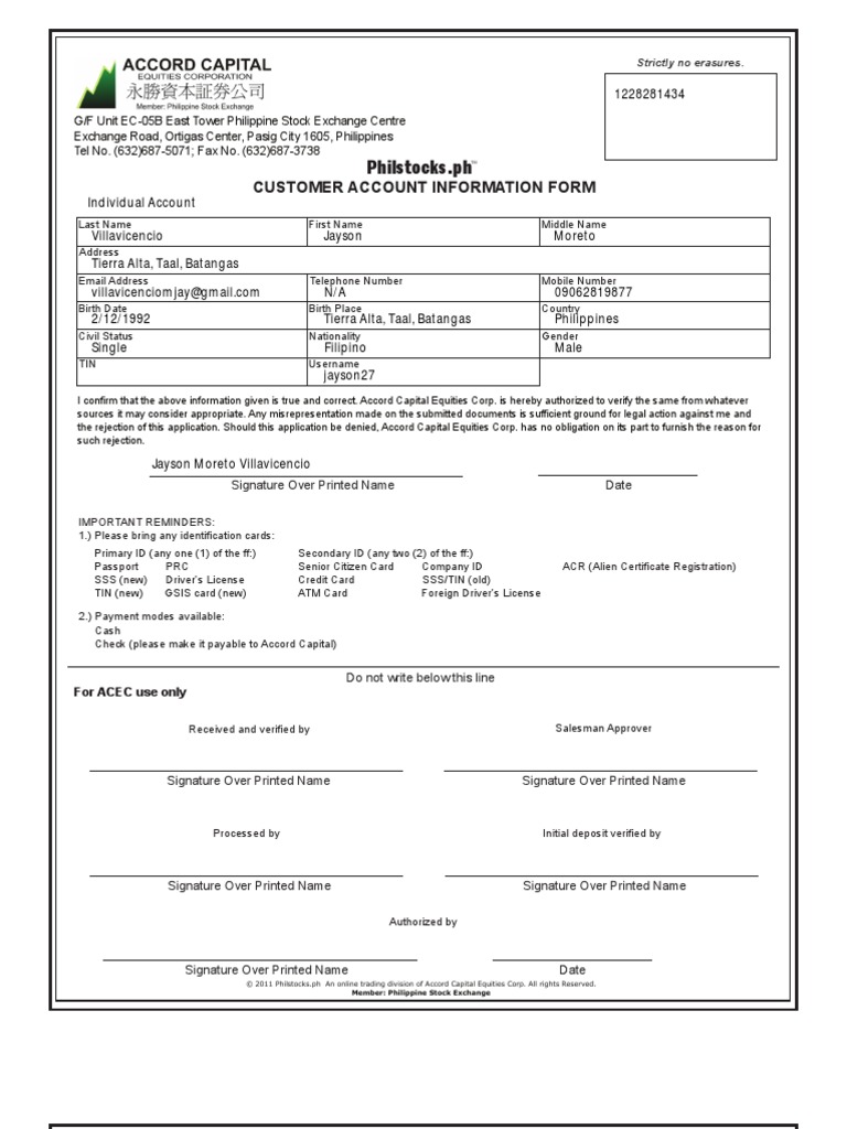 Philstocks - PH: Customer Account Information Form | PDF | Identity ...