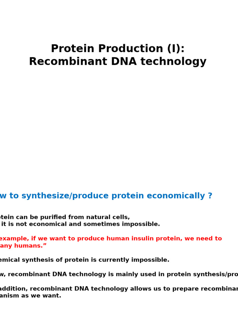 Protein Production (I) - Recombinant DNA Technology | PDF | Molecular Cloning | Recombinant Dna