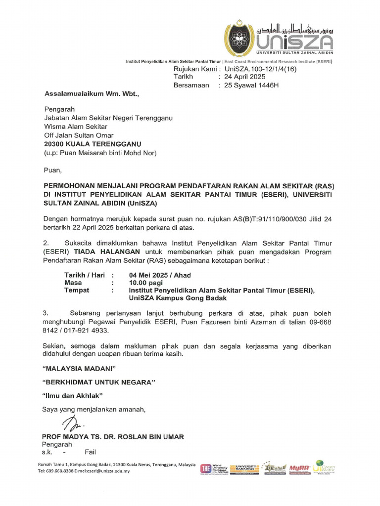 PERMOHONAN MENJALANI PROGRAM PENDAFTARAN RAKAN ALAM SEKITAR (RAS) DI ...