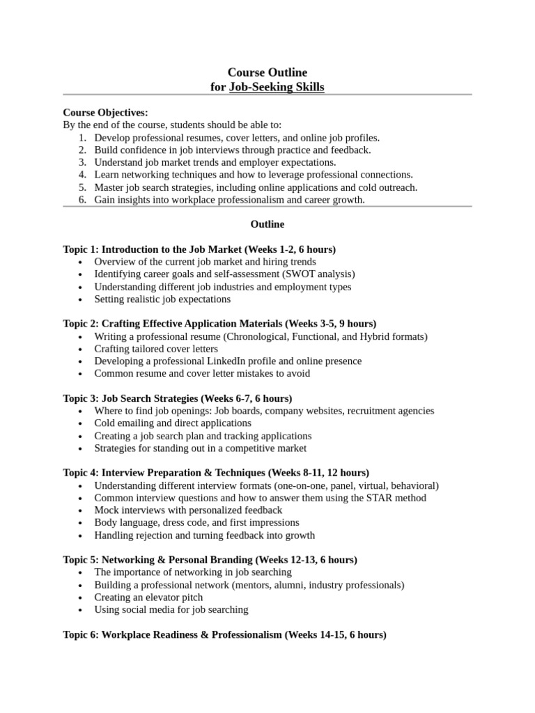 Course Outline - Job-Seeking Skills | PDF | Résumé | Learning