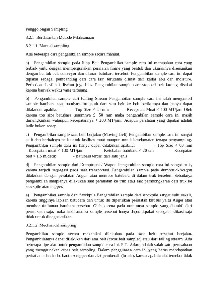 Metode Pengambilan Sampel Batubara | PDF