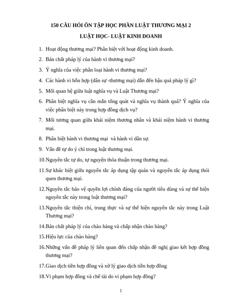 Thuong Mai 2 CH Ôn Tập 150 LH LKD Ko Chính Thức | PDF