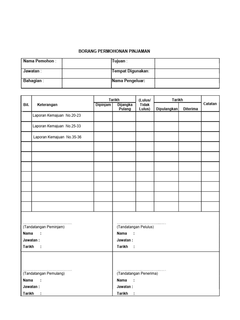Borang Pinjam Dokumen | PDF