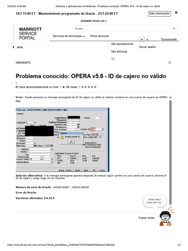Problema Conocido - OPERA v5.6 - ID de Cajero No Válido | PDF