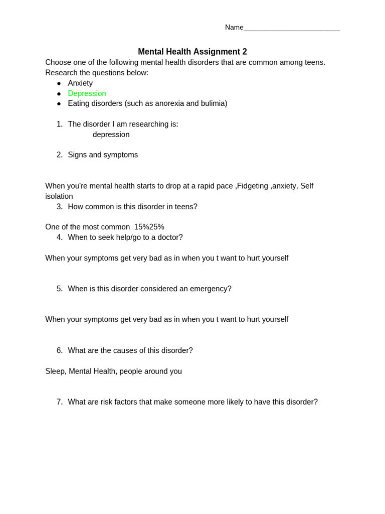 Marco Wilson - C. Mental Health Assignment 2 | PDF