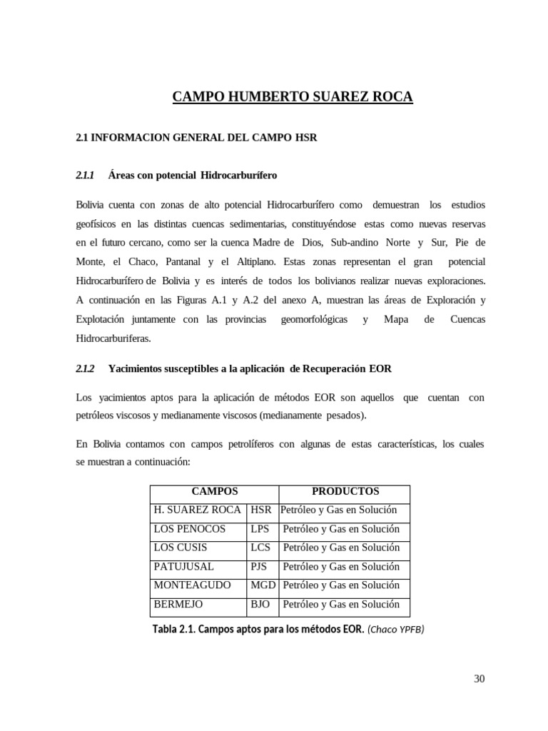 Campo Humberto Suarez Roca Inf.1 | PDF | Petróleo | Depósito de petróleo