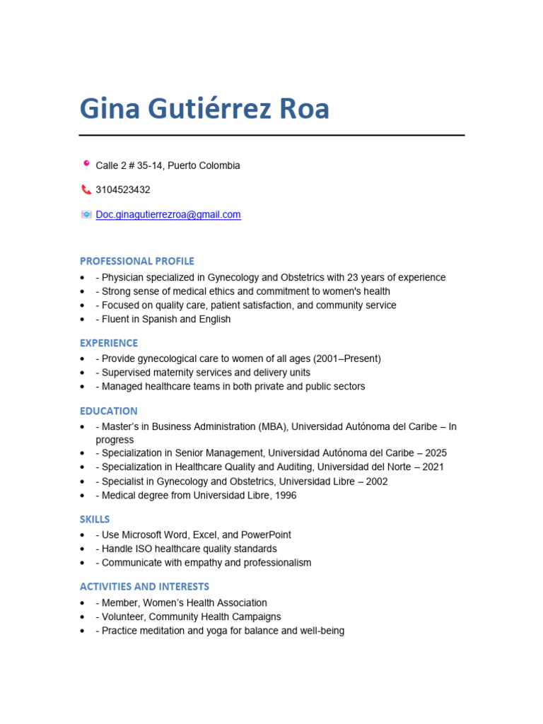 Gina - Gutierrez - CV. PROJECT ACTIVITY 2 UNIT 2 | PDF