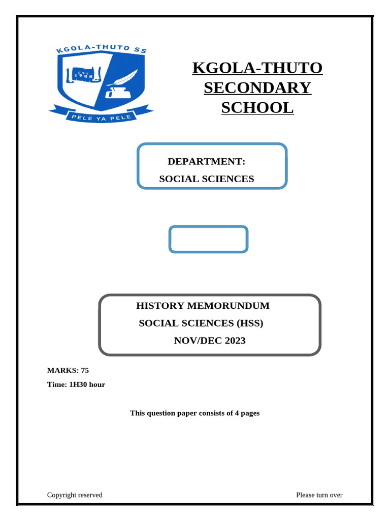 Memo Cover Page Grade 8 | PDF
